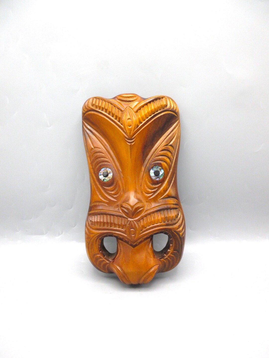 Maori Koruru Mask 10" Carving Kauri Wood Paua Shell Eyes Rotorua NZ ...