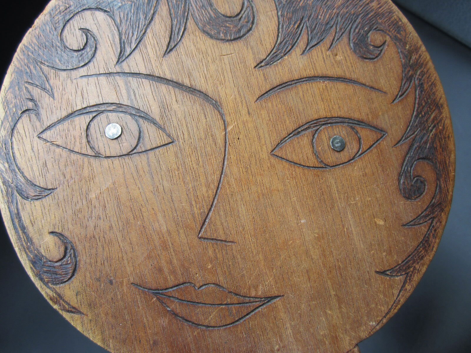 Arts and Crafts Pyrography Hand Mirror Folk Art Lady Head Signed ...