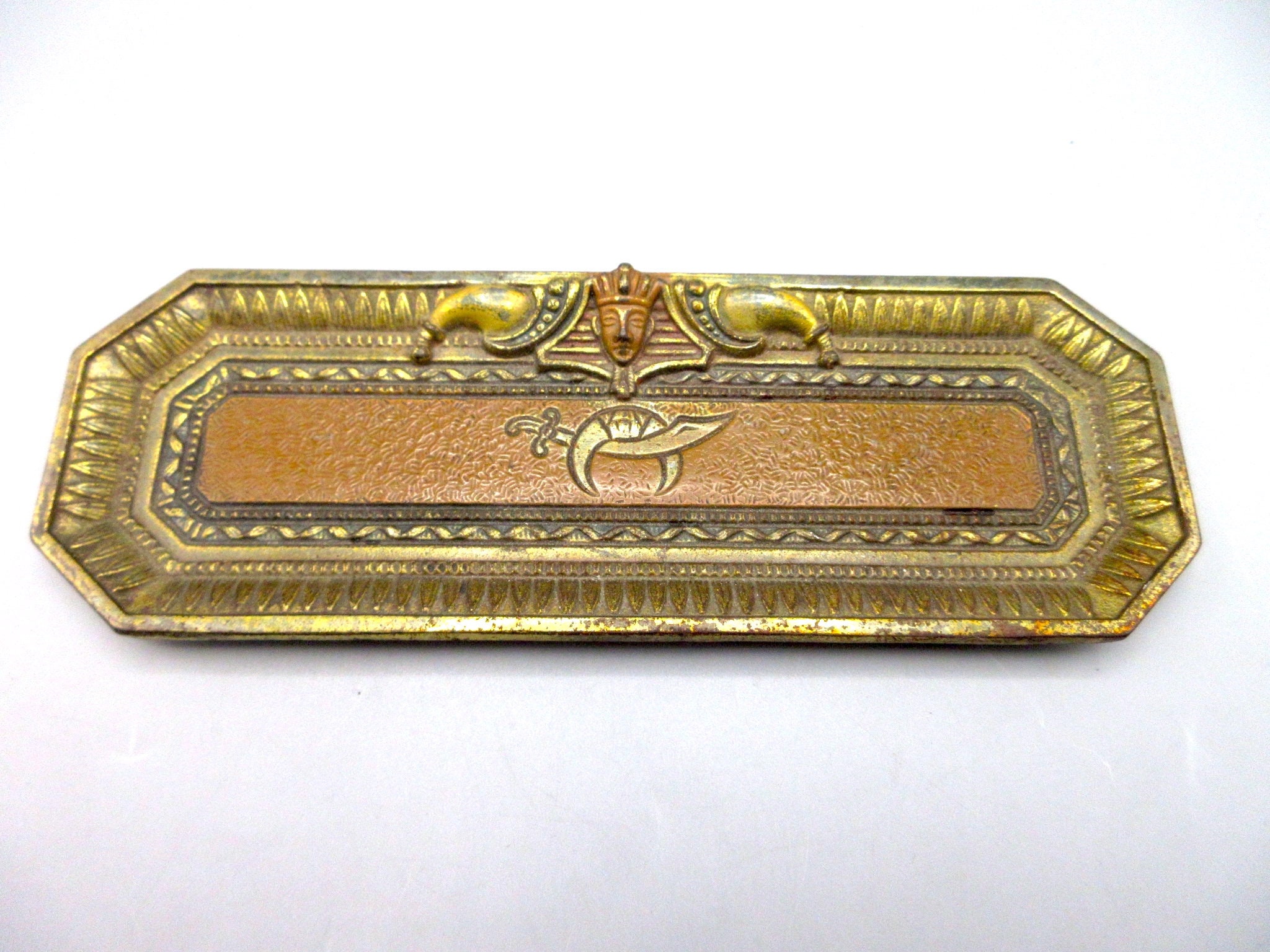 VTG Masonic Shriners Brass Fountain Pen Tray Egyptian Motif Crescent ...
