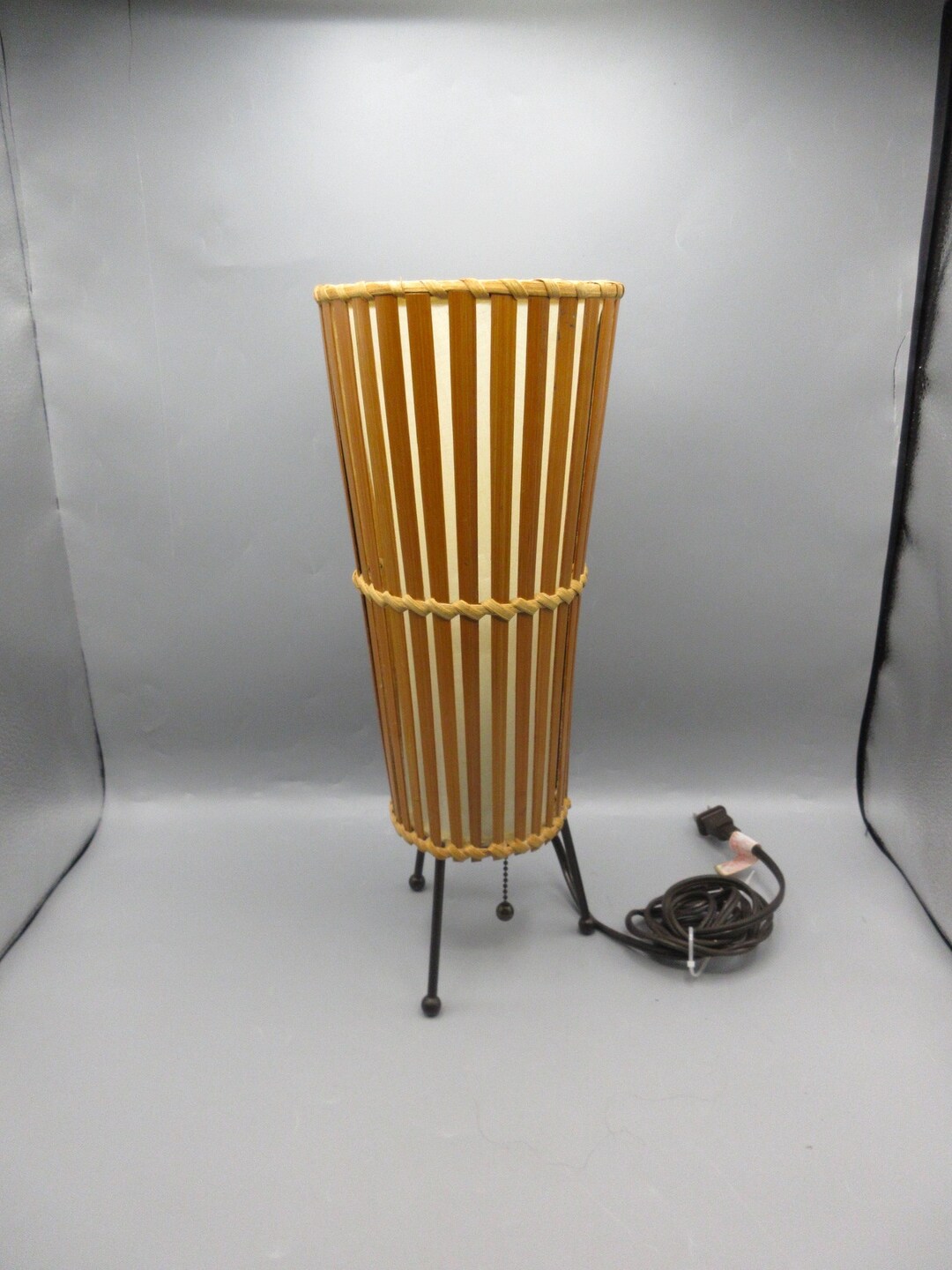 MCM Table Lamp Bamboo Spokes and Cloth Tripod Legs - Etsy