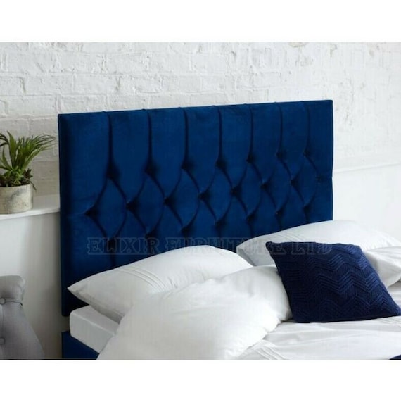 Navy velvet headboard king store