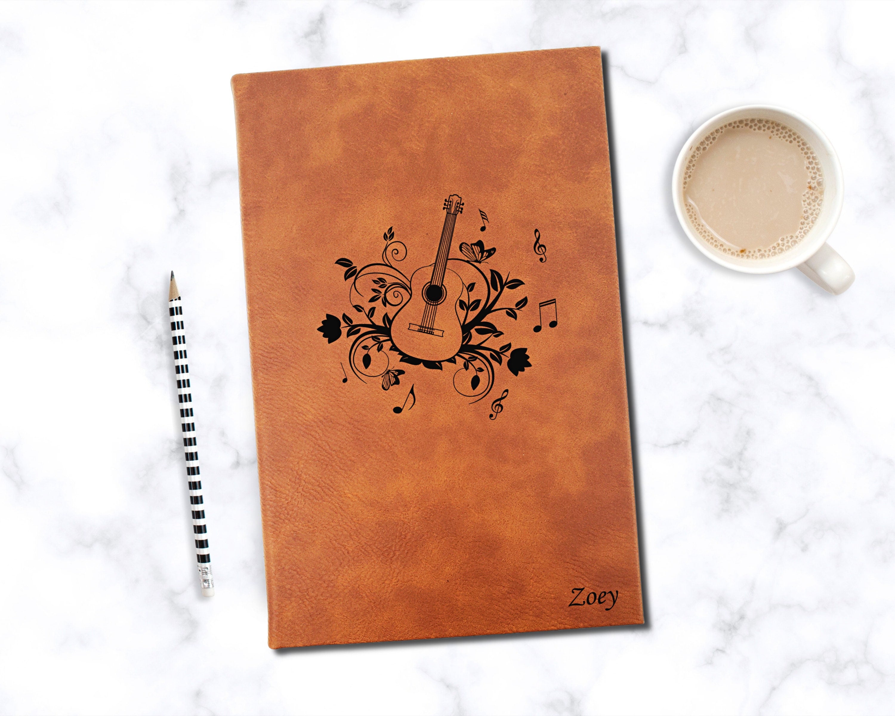 Personalized Guitar Music Notes Notebook Journal | Unique Leatherette ...