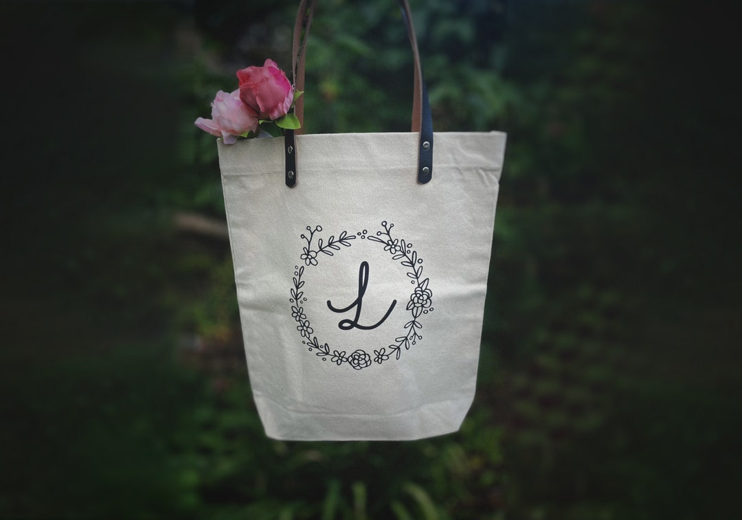 Personalised Initial Letter Bag, Alphabet Tote Bag, Leather Strap Tote ...