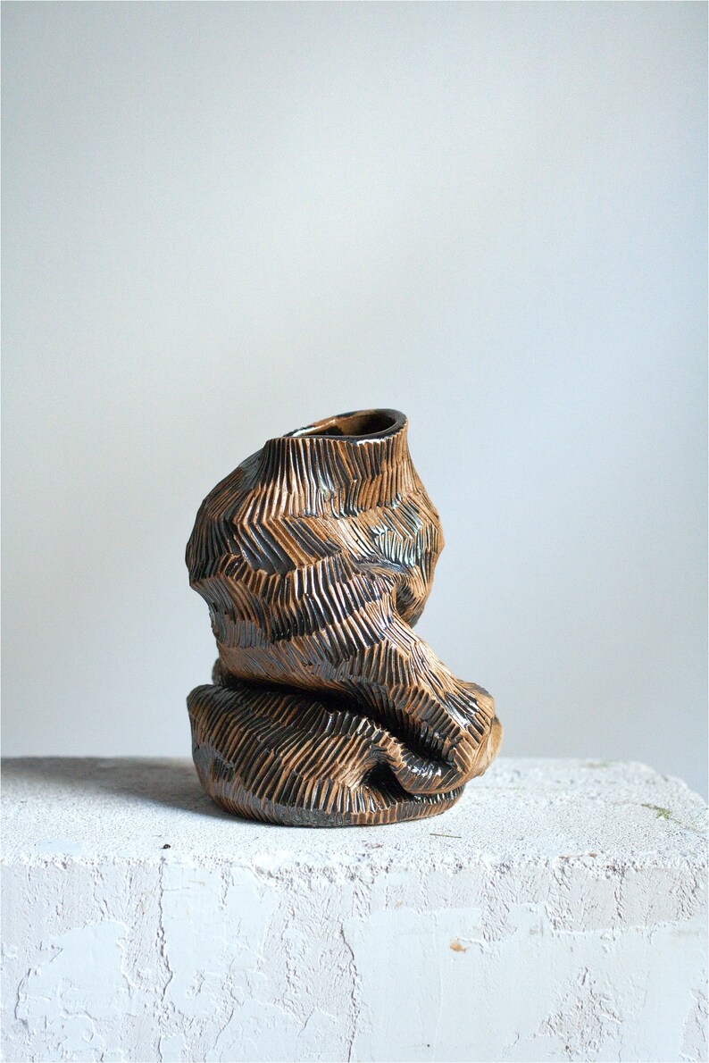 Stoneware Ceramic Carved Folded Vase - Etsy