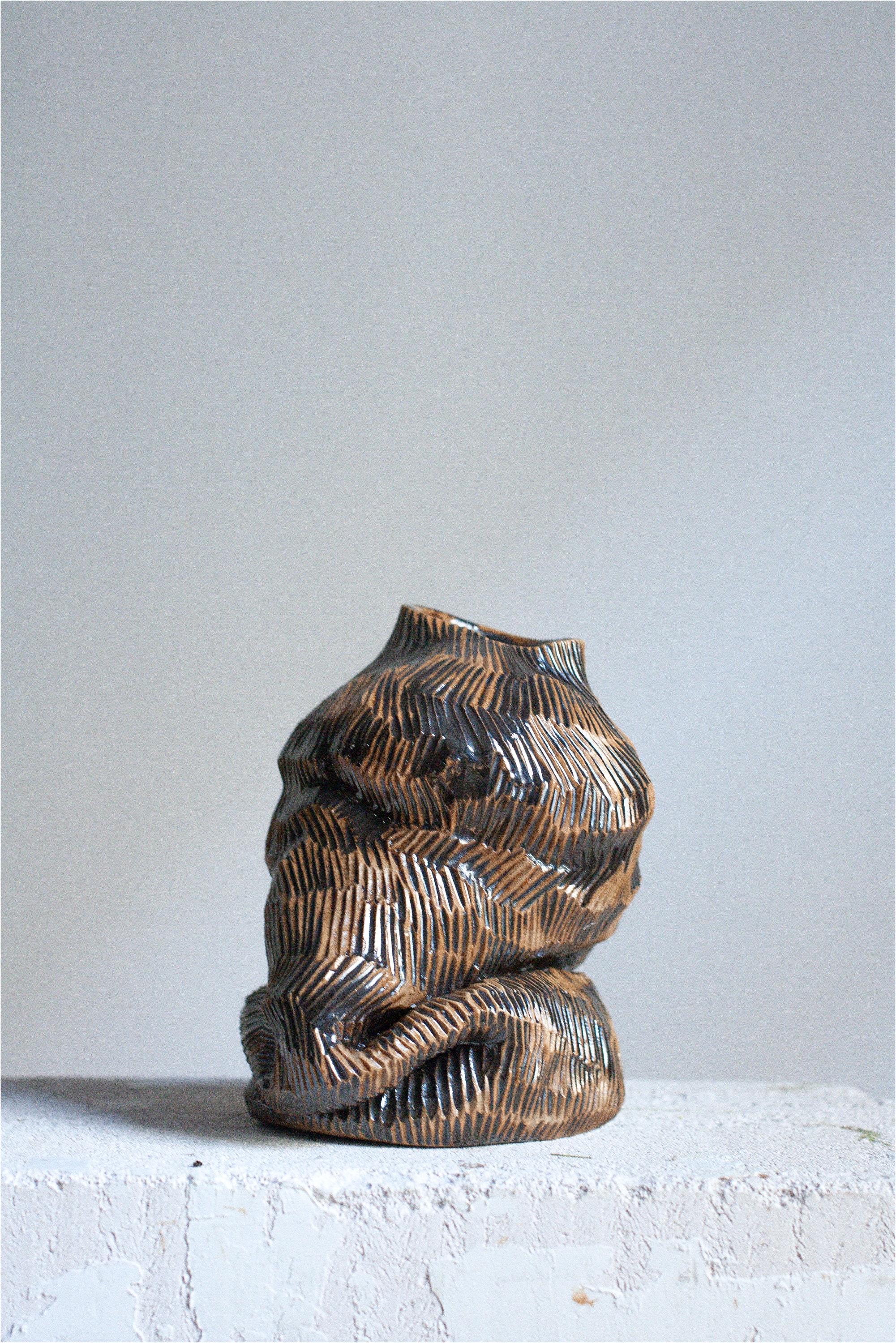 Stoneware Ceramic Carved Folded Vase - Etsy