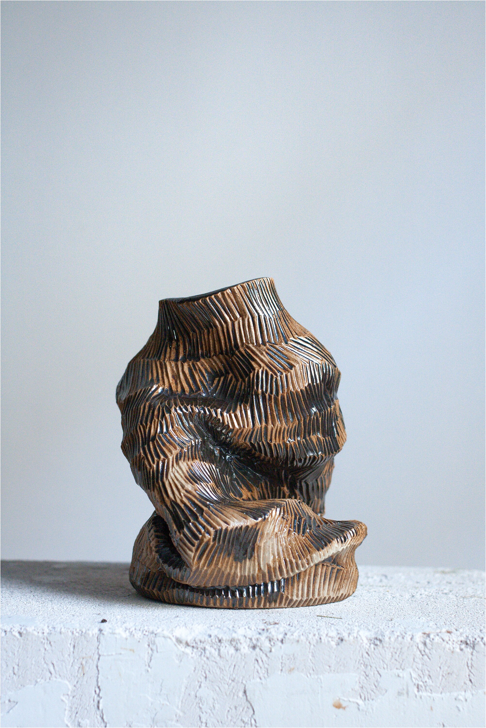 Stoneware Ceramic Carved Folded Vase - Etsy