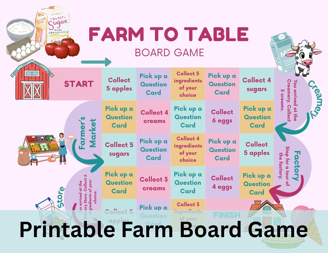 Farm to Table Game | Farm to Table Board Game Printable | Farm Board ...