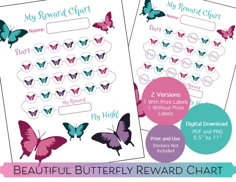 Butterfly Reward Chart for Girls | Butterfly Behavior Chart | Incentive ...