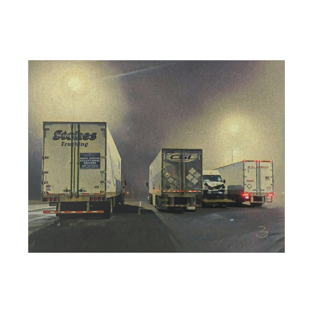 Trucks at Rest Stop Original Art Canvas Print Wall Art Wall Decor ...