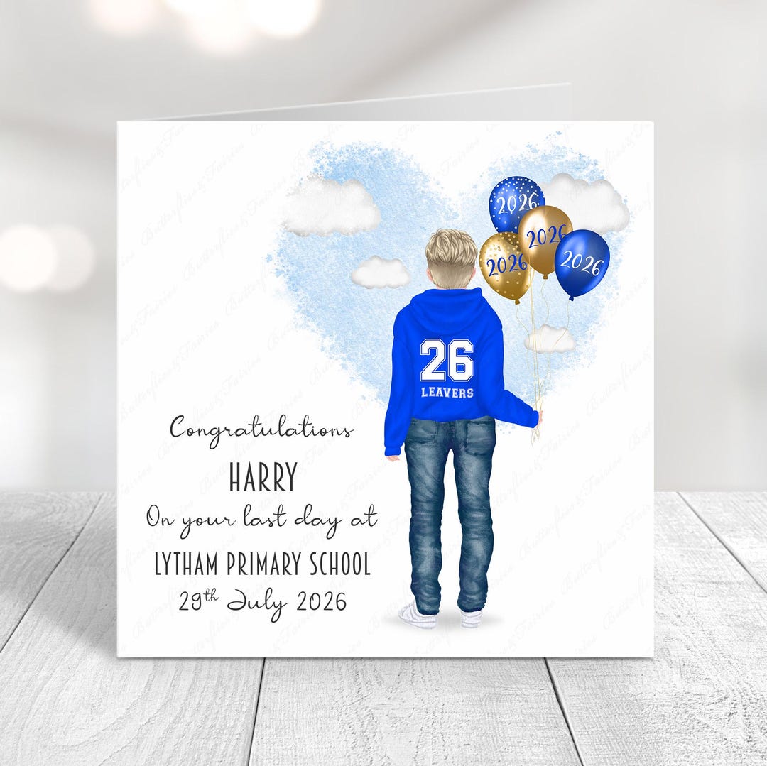 Personalised 2026 School Leavers Card for a Boy, Royal Blue Leavers ...