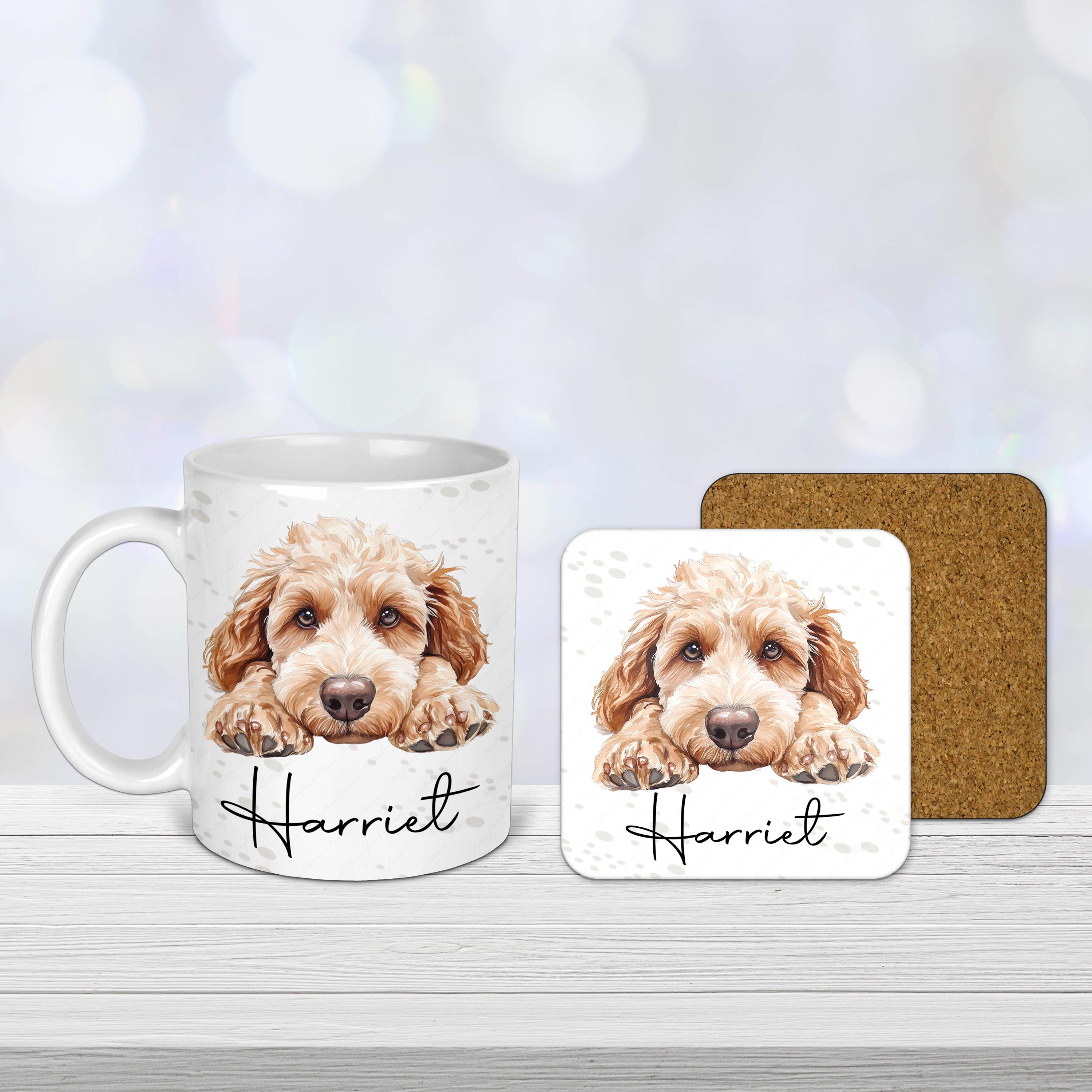 Personalised Cockapoo Mug, Mug & Coaster Set: Golden Blonde Dog Gift ...