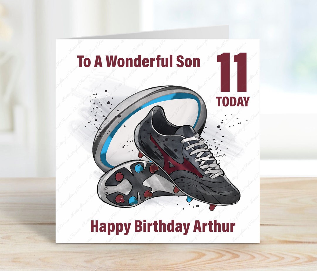 Personalised Rugby Birthday Card: Rugby Ball & Boots - Etsy UK