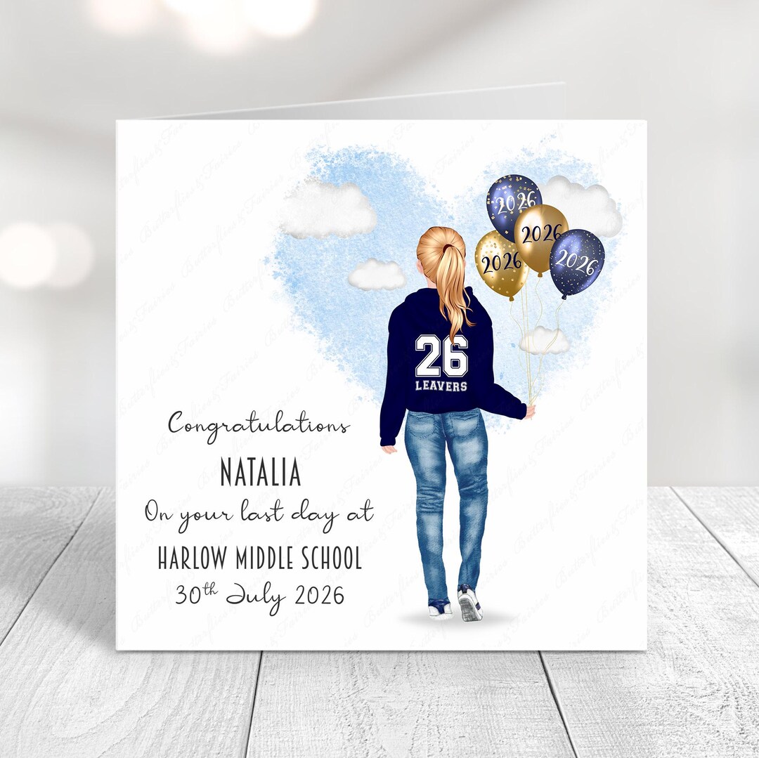 Personalised 2026 School Leavers Card for a Girl, Navy Blue Leavers ...