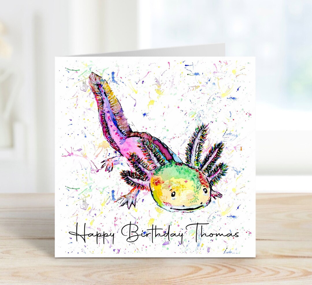 Personalised Axolotl Birthday Card: Watercolour Salamander Card - Etsy