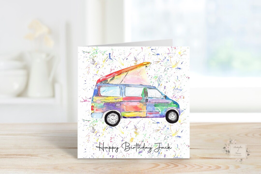 Personalised Bongo Camper Van Birthday Card: Handmade Watercolour Card ...