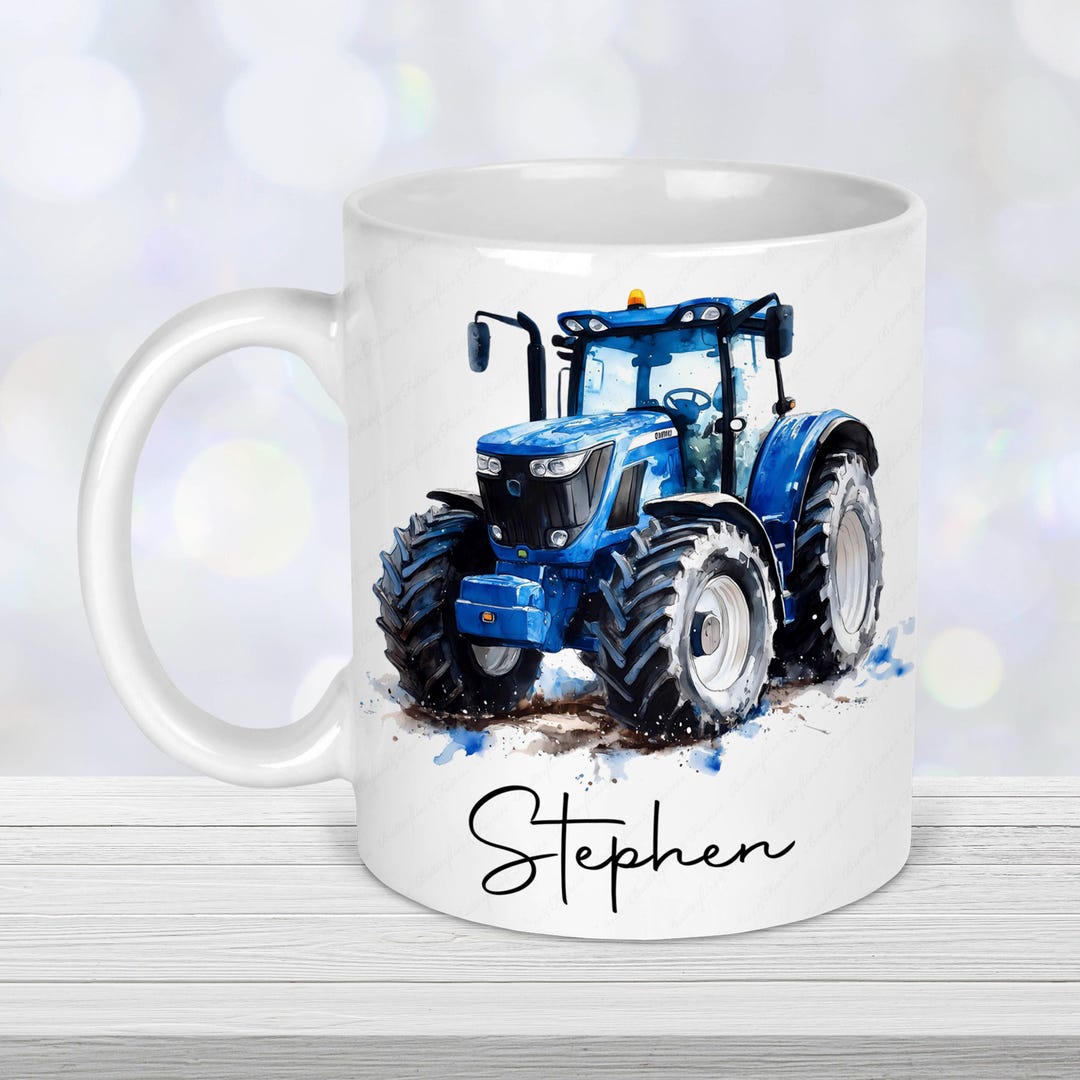 Personalised Blue Tractor Mug, Coaster or Set: Farmer Gift - Etsy