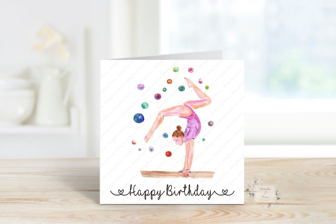 Personalised Gymnastics Birthday Card: Watercolour Beam Design - Etsy UK