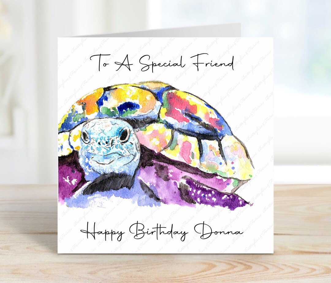 Personalised Tortoise Birthday Card, Tortoise Card for Her, Rainbow ...