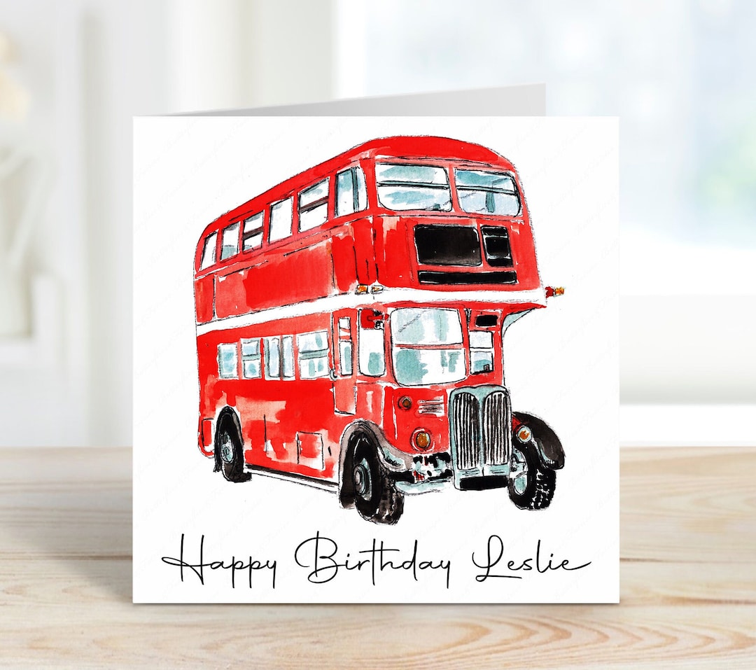 Personalised Red Bus Birthday Card for Dad Grandad Son, Handmade Card ...