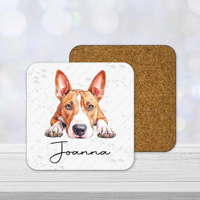 Personalised Red and White Bull Terrier Dog Mug, Mug & Coaster Set, Dog ...