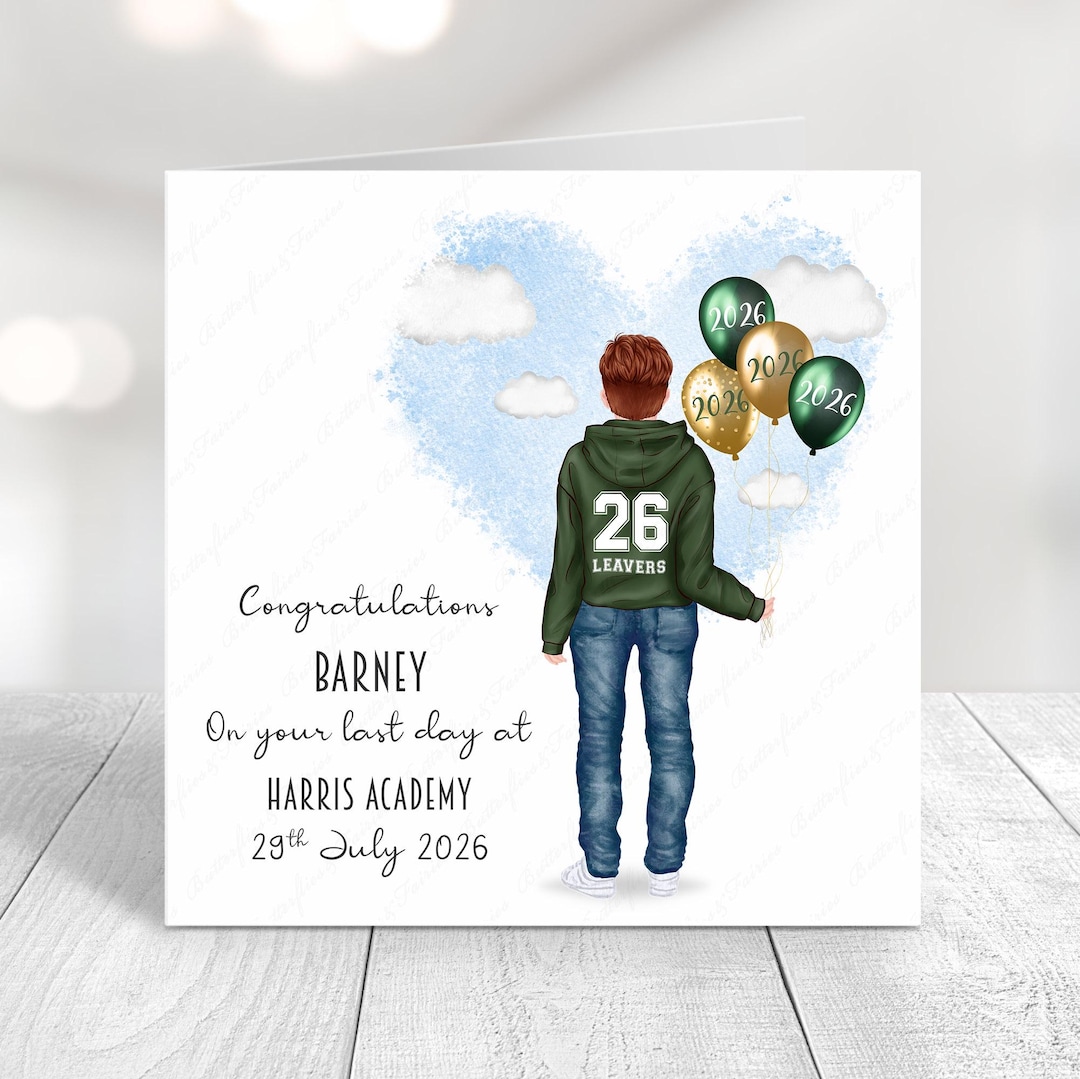 Personalised 2026 School Leavers Card for a Boy, Green Leavers Hoodie ...