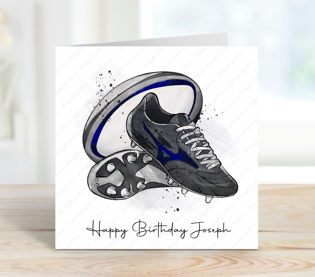 Personalised Rugby Birthday Card: Rugby Ball & Boots - Etsy