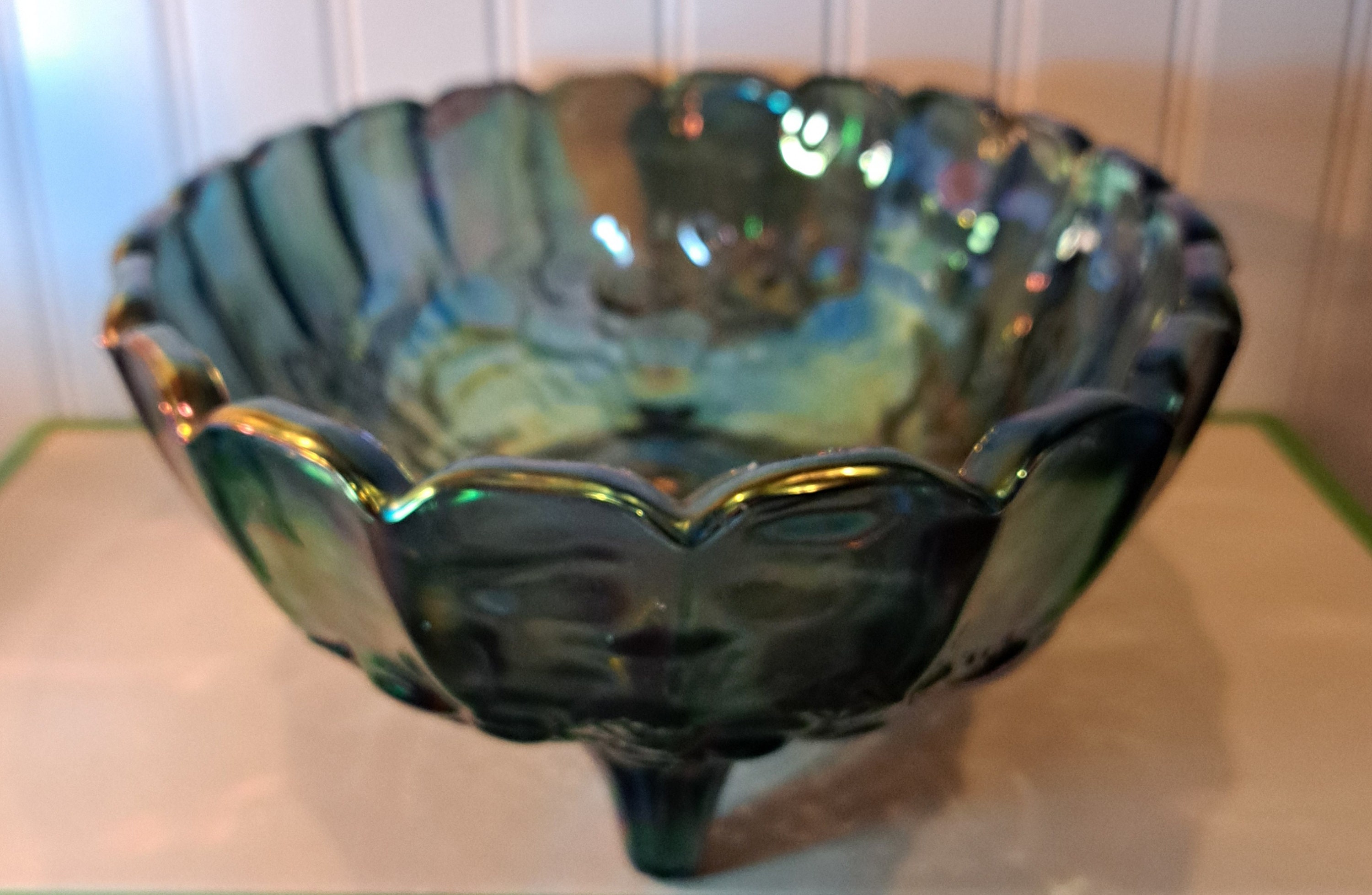 Indiana Glass Carnival Glass Embossed Fruit Footed Bowl - Etsy