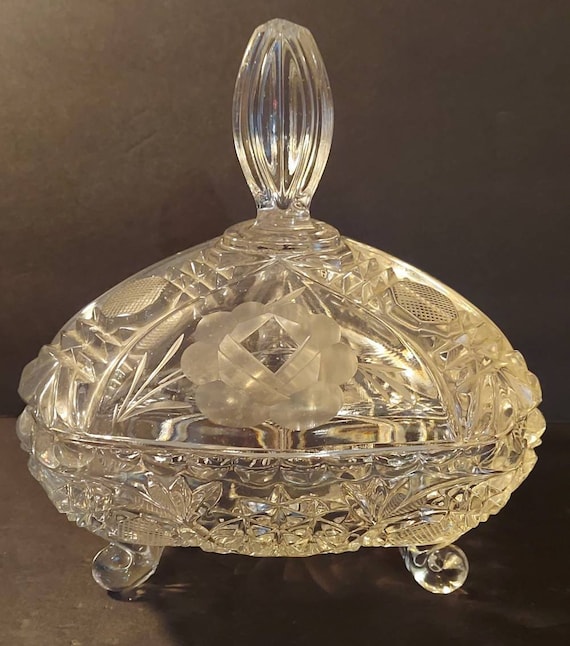 Vintage Glass Crystal Footed Candy Dish W/ Lid | Etsy