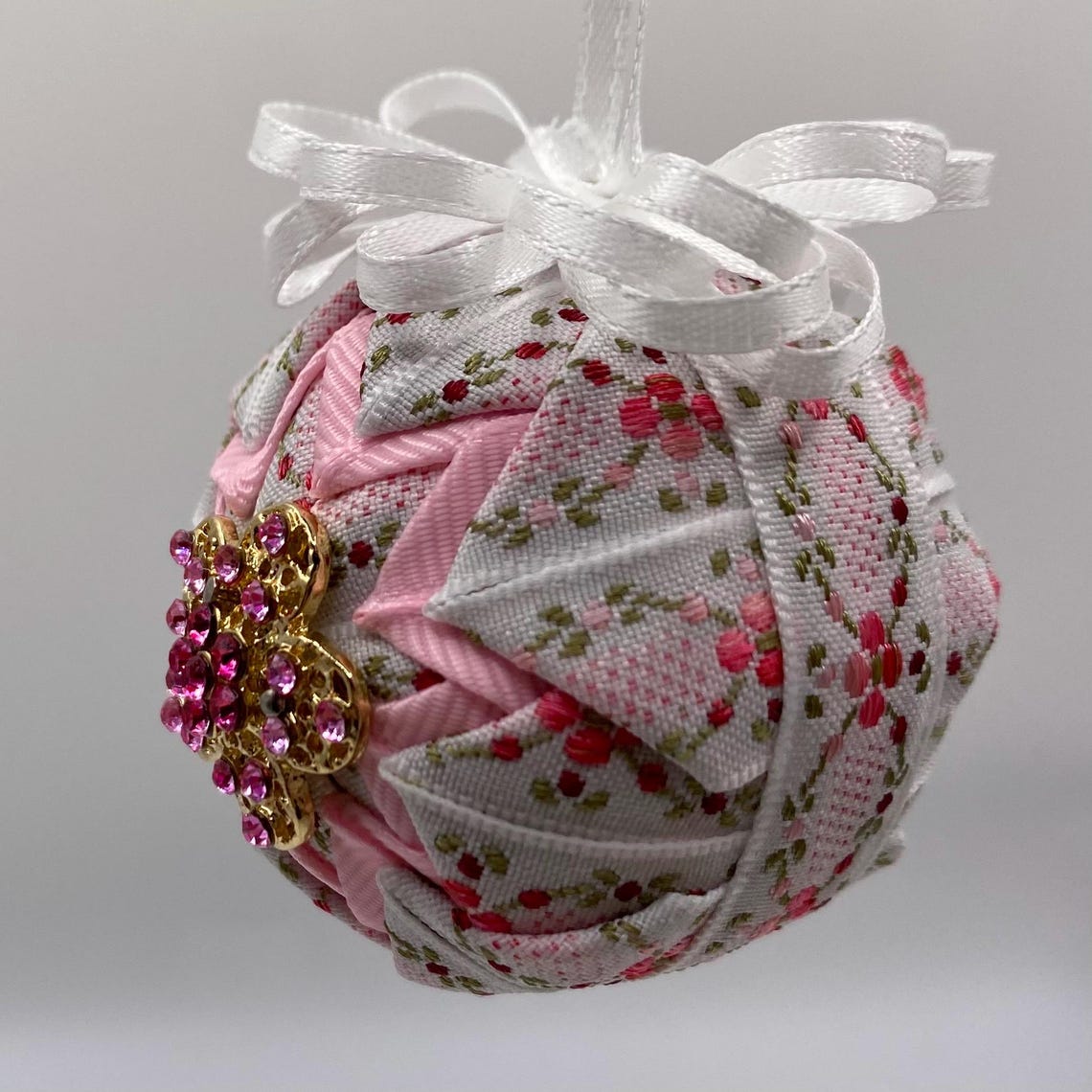Pink Floral Sparkle Mini Ornament - Etsy