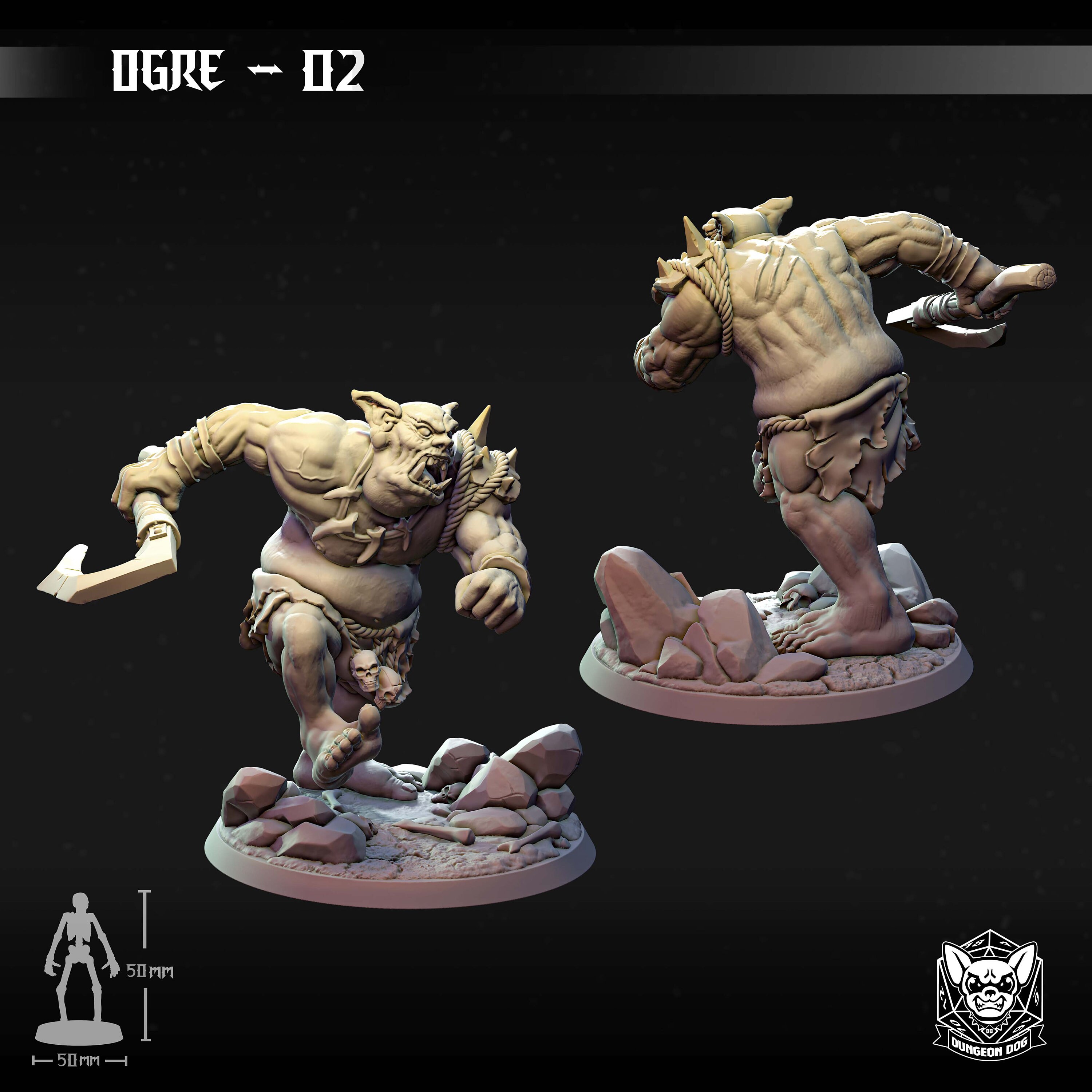 Ogre With Ax Miniature for Dnd, DSA and Pathfinder 28 Mm, 32 Mm, 36 Mm ...
