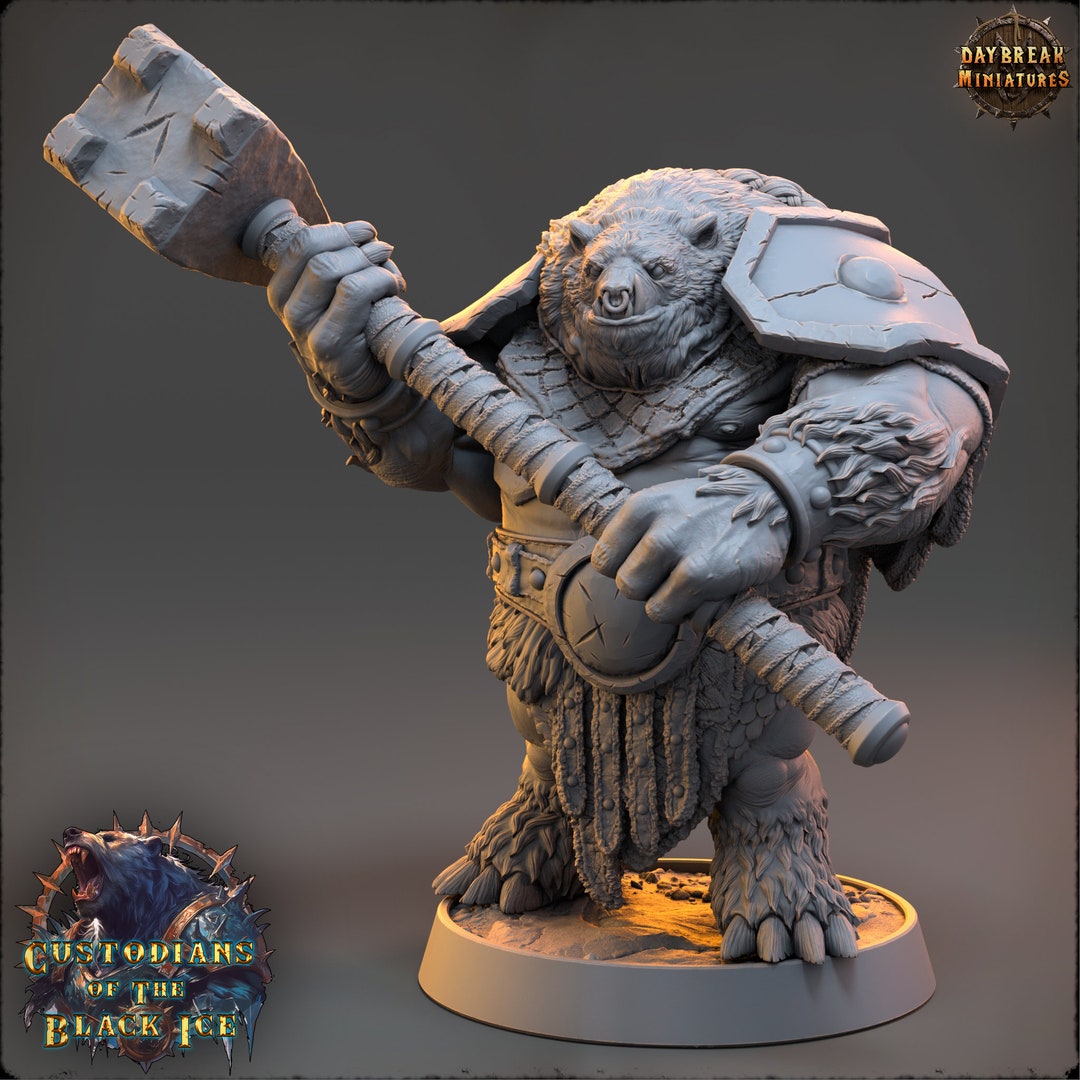 Bear Clubber Zang Miniature for Dnd, DSA, Pathfinder 28 Mm, 32 Mm, Figure With Matching Base ...