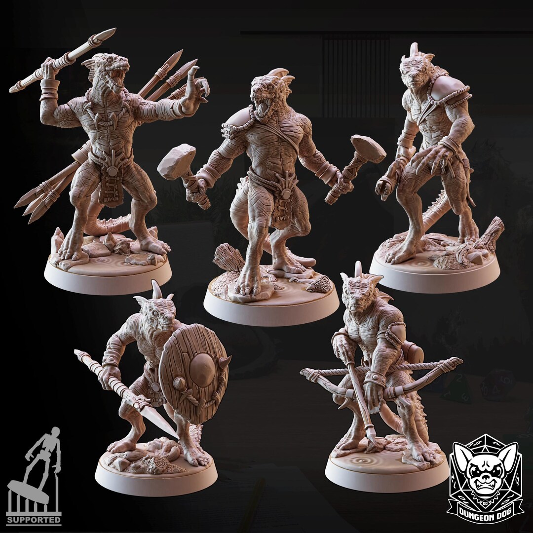 Lizard Bundle 5 Miniatures for Dnd, DSA, Pathfinder 28 Mm, 32 Mm, 36 Mm ...