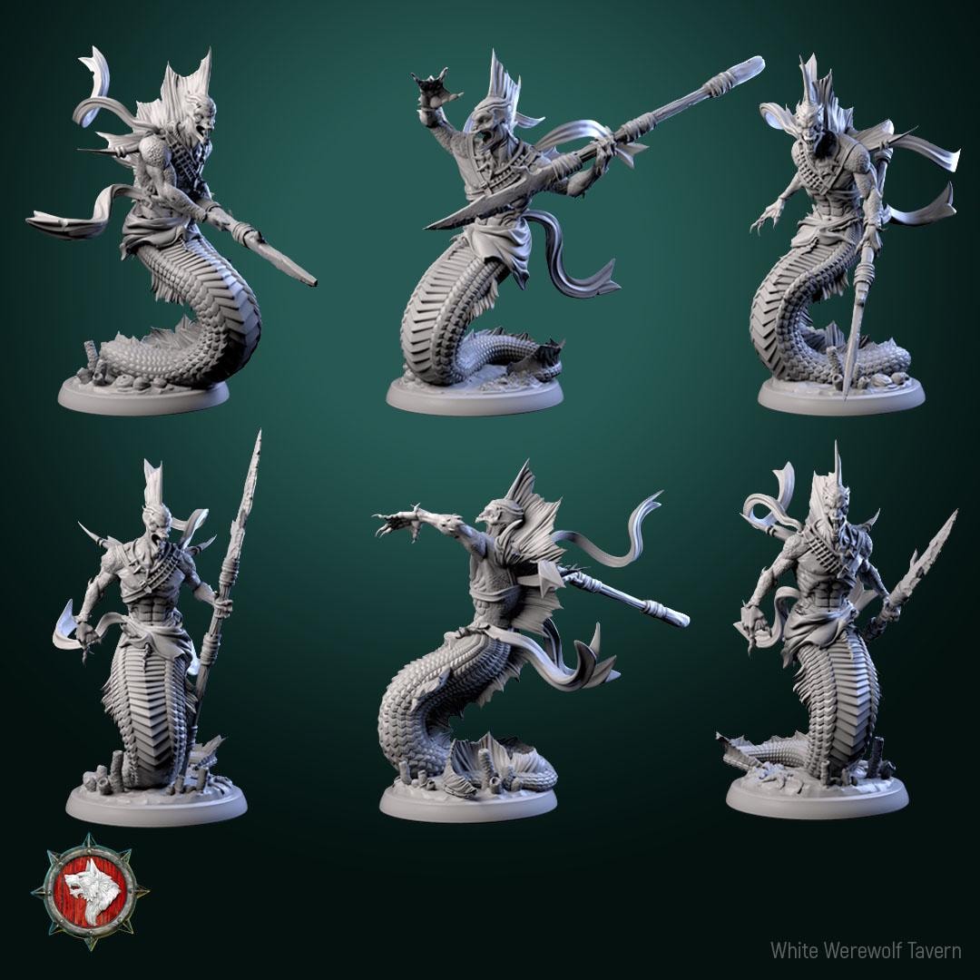 Merfolk Bundle Miniature for Dnd, DSA, Pathfinder 28 Mm, 32 Mm, 75 Mm ...