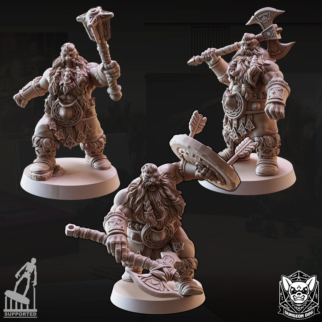 Dwarf Barbarian Bundle - 3 Resin Miniatures - Tabletop D&D, DSA and RPG ...
