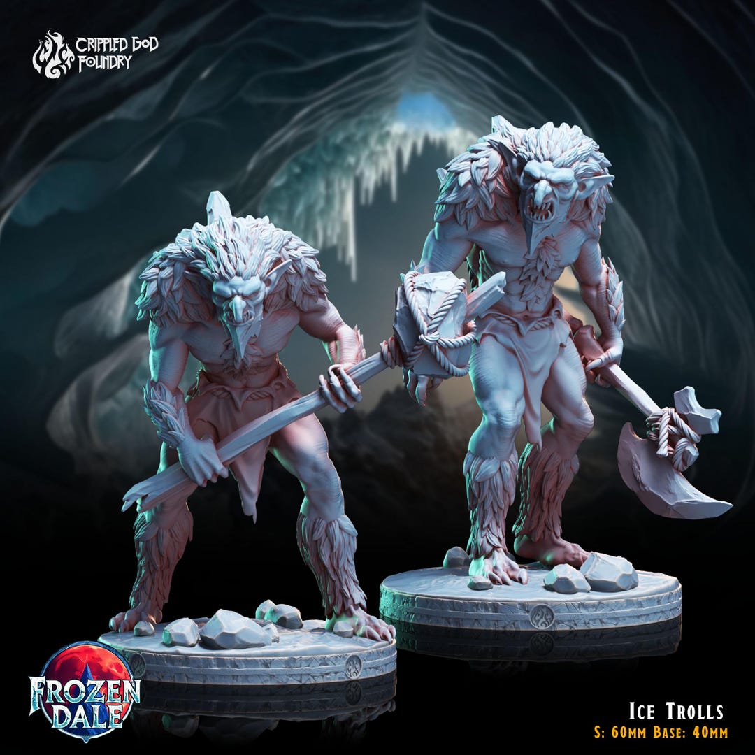 Ice Trolls Miniature for Dnd, DSA, Pathfinder 28 Mm, 32 Mm, Figure With ...
