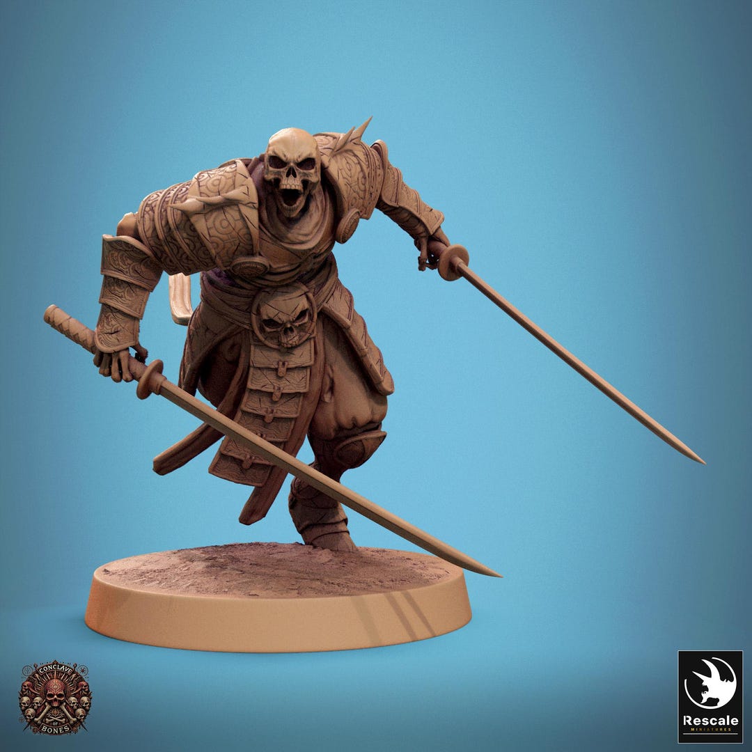 Oriental Skeleton Dualswordjump - Miniature for Dnd, DSA, Pathfinder ...