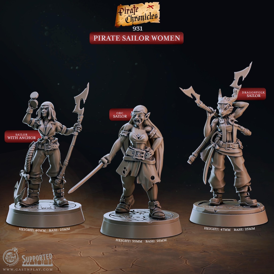 Pirate Sailor Women Dragonfolk Miniature for Dnd, DSA, Pathfinder 28 Mm ...