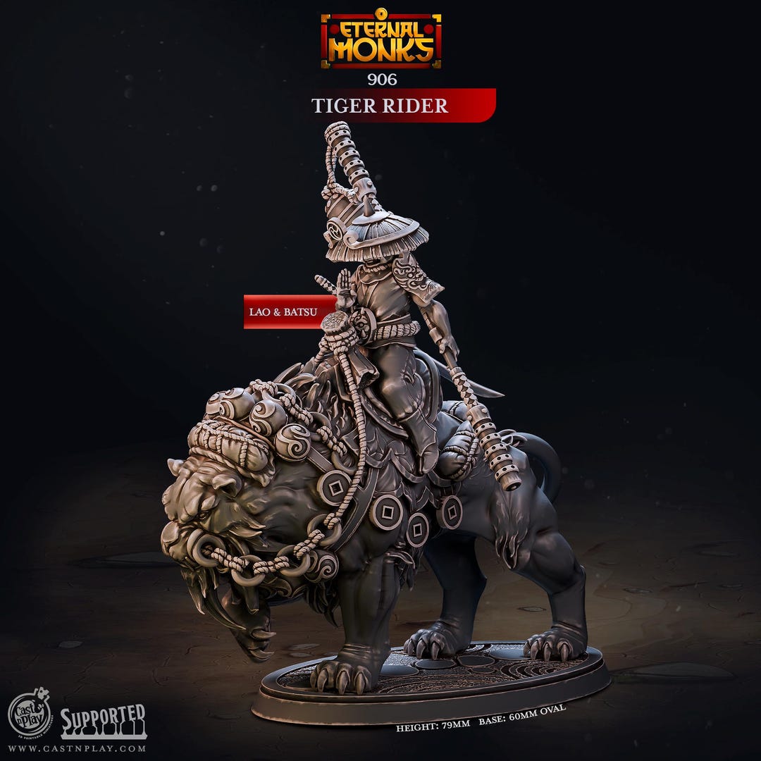 Tiger Rider Miniature for Dnd, DSA, Pathfinder 28 Mm, 32 Mm, Figure With Base Eternal Monks Cast ...