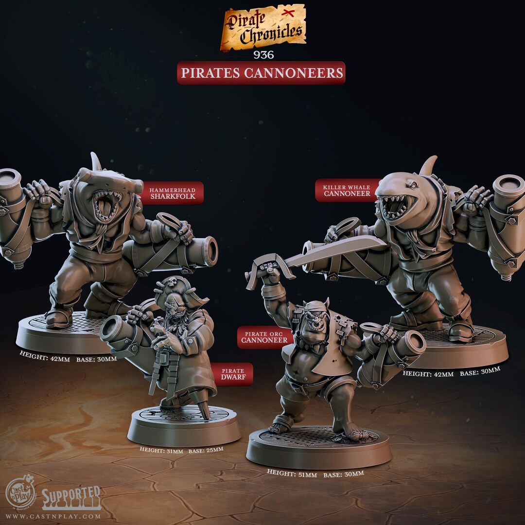 Pirate Cannoneers Sharks- Miniature for Dnd, DSA, Pathfinder, RPG ...