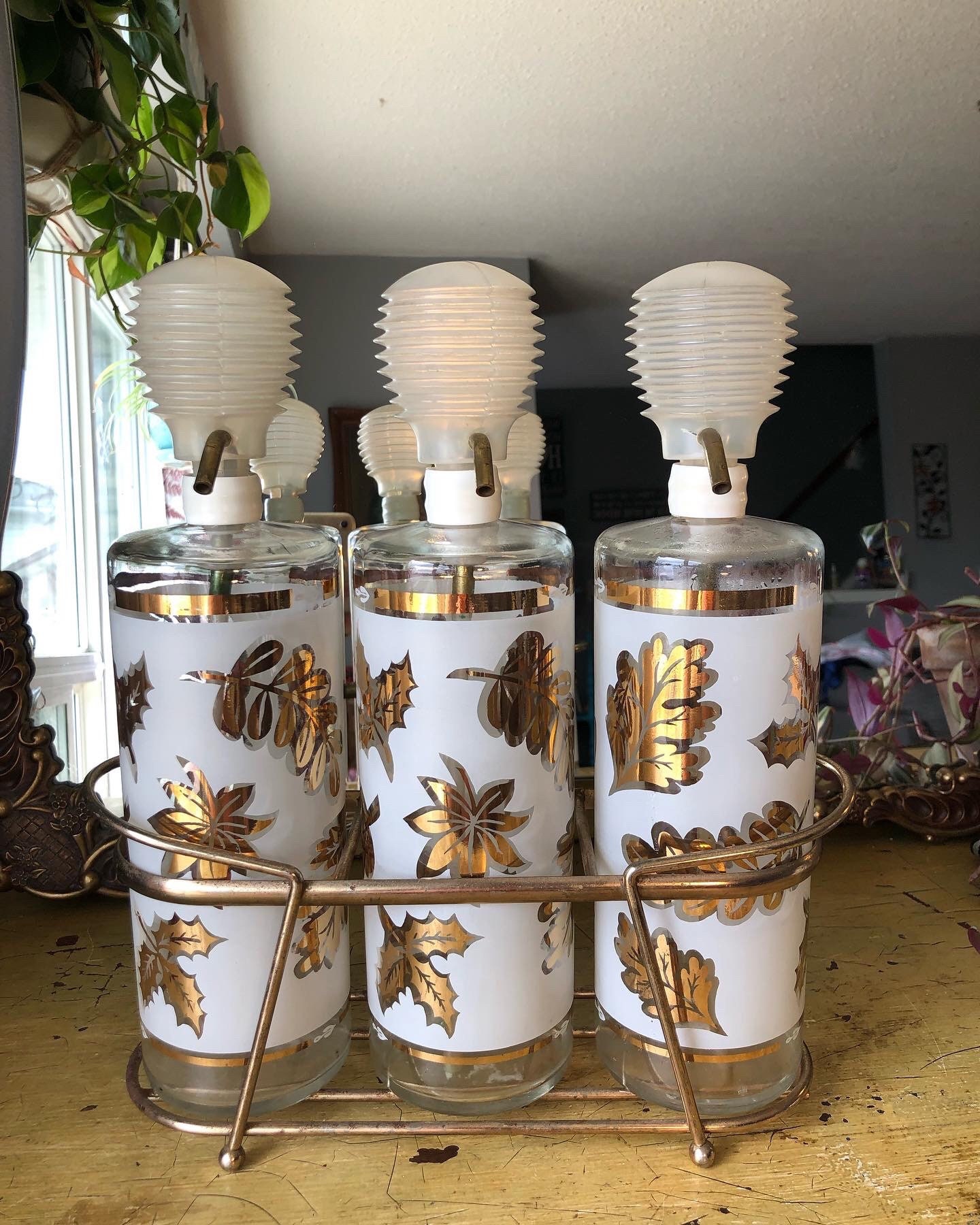 Vintage Libby Gold Leaf Pump Decanter Set of Three - Etsy