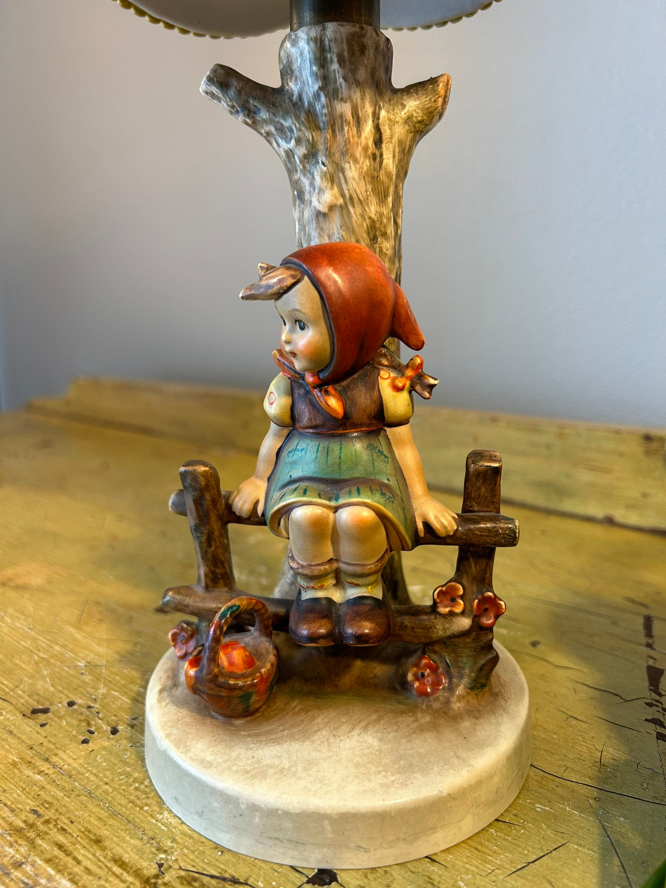 MJ Hummel Lamp Girl Sitting on Fence - Etsy
