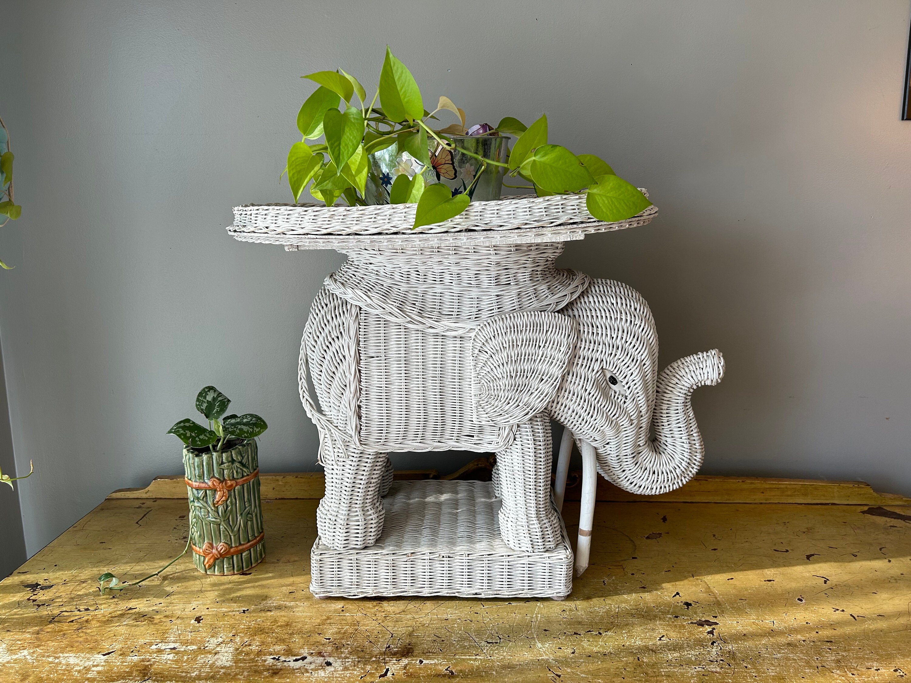 Vintage Wicker Elephant Stand - Etsy