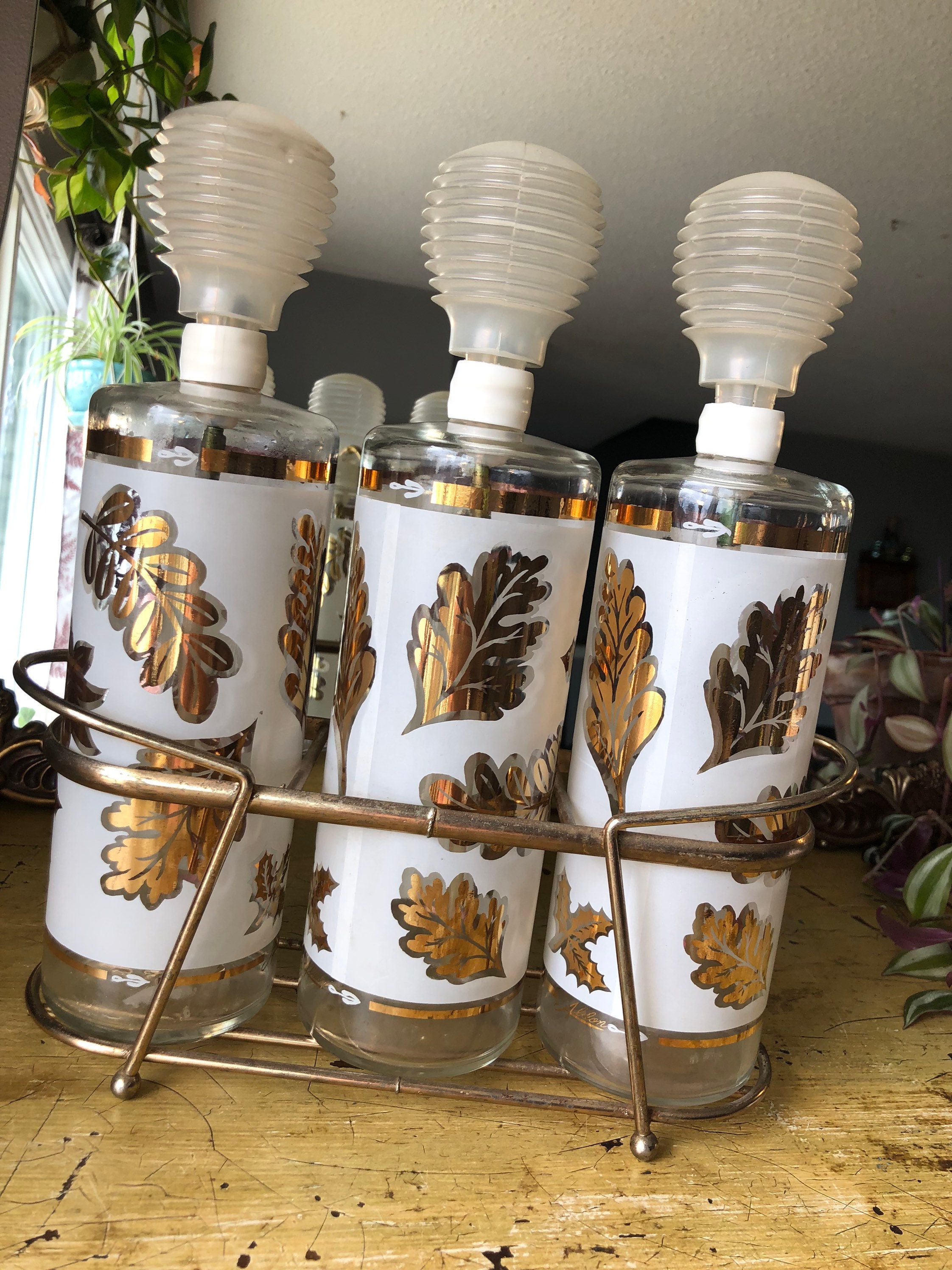 Vintage Libby Gold Leaf Pump Decanter Set of Three - Etsy