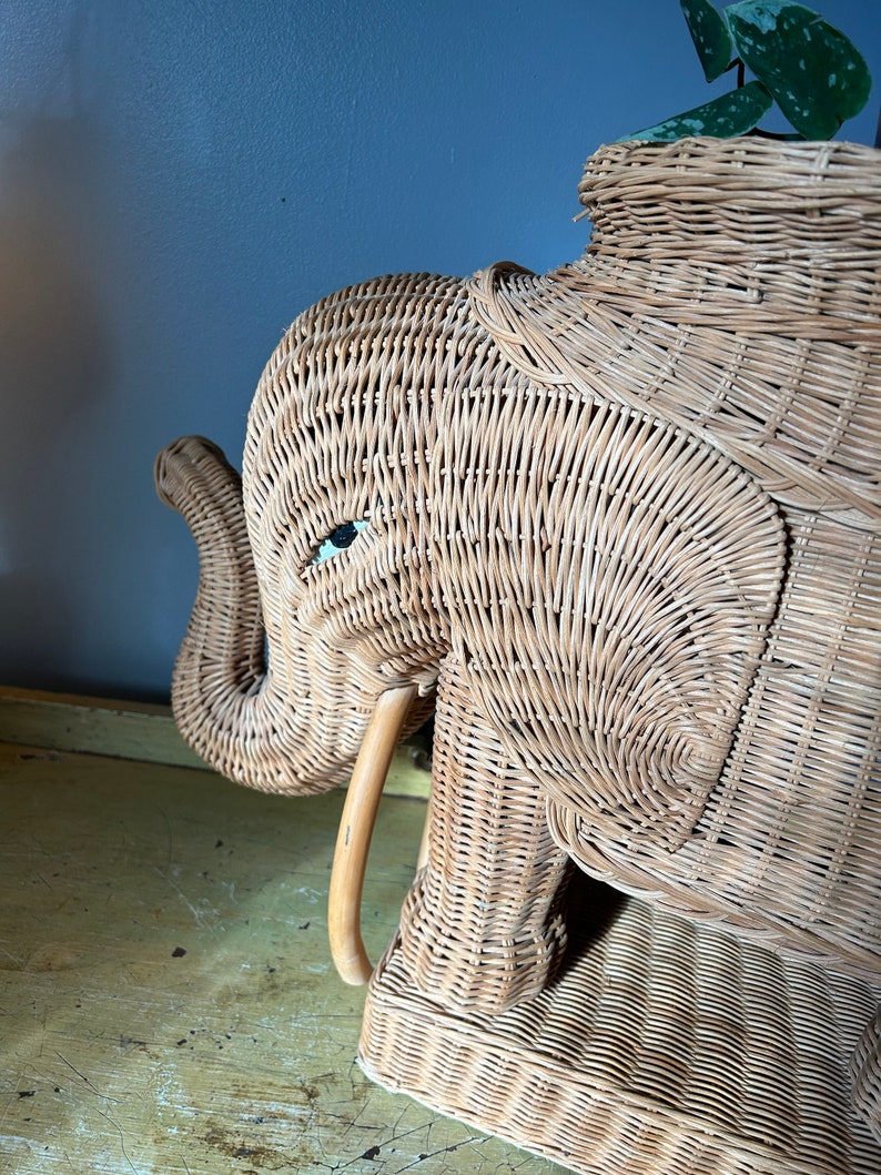 Vintage Wicker Elephant Stand - Etsy