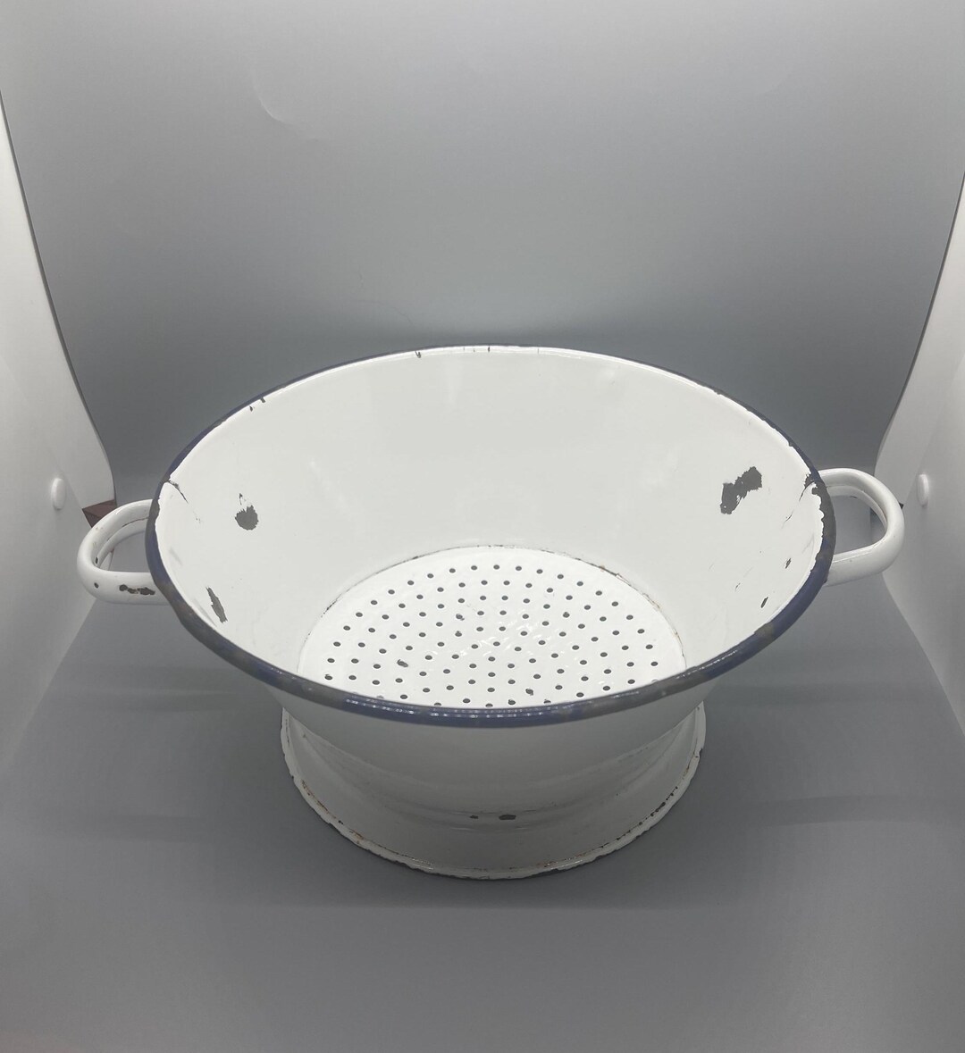 Antique French Enamelware Colander Strainer With Handles Vintage 10 ...