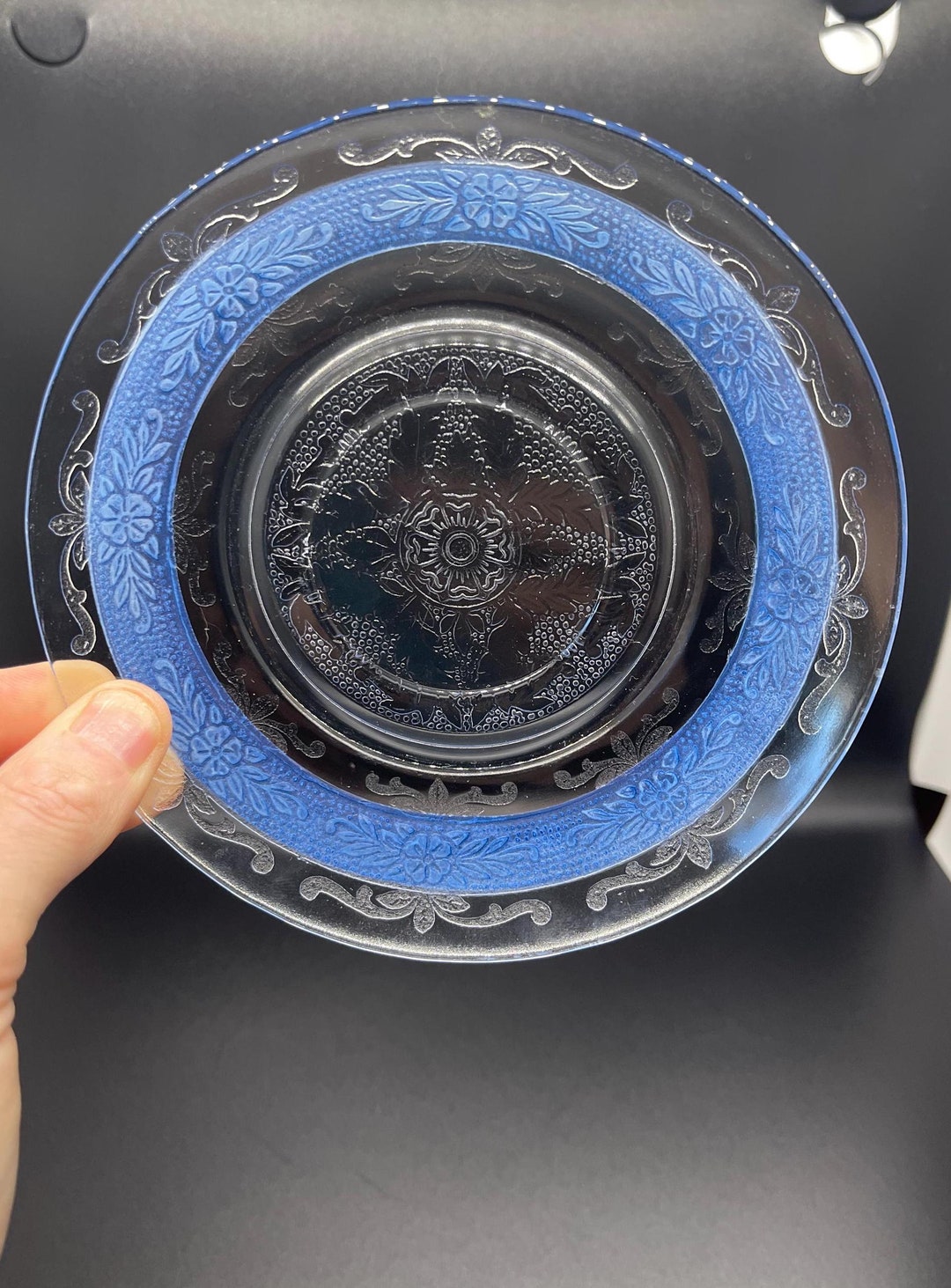 Set of 4 Macbeth-evans "s" Pattern Stippled Rose W/ Blue Band Luncheon ...