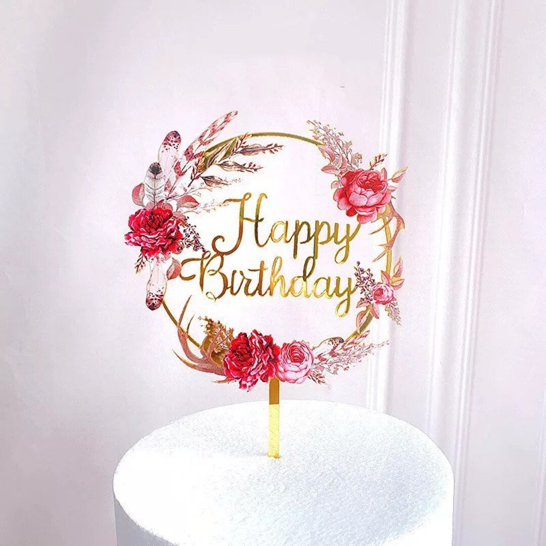 Happy Birthday Acrylic Gold Mirror Cake Toppers - Etsy