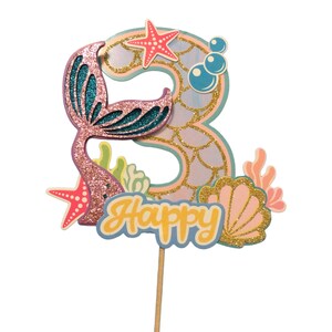 Happy Birthday Mermaid Age Number Cake Topper - Etsy