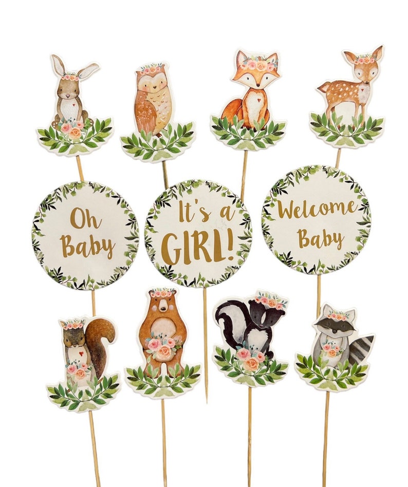 33pc Woodland It’s A Girl Cupcake Toppers - Etsy