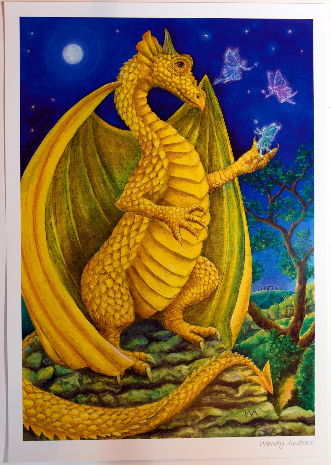 Yellow Dragon Faerie Friend - A3 Poster Print - by Wendy Andrew ...